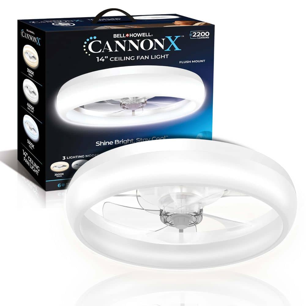 Bell + Howell CannonX 14 in. Indoor White Ceiling Fan 3100 Lumen Bright ...
