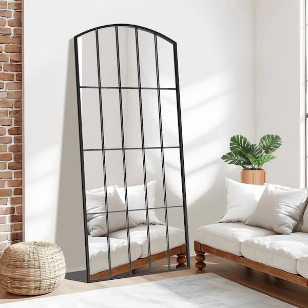 Lumioca Black 27 in. W x 66 in. H Right Angled Micro Arched Iron Grid ...