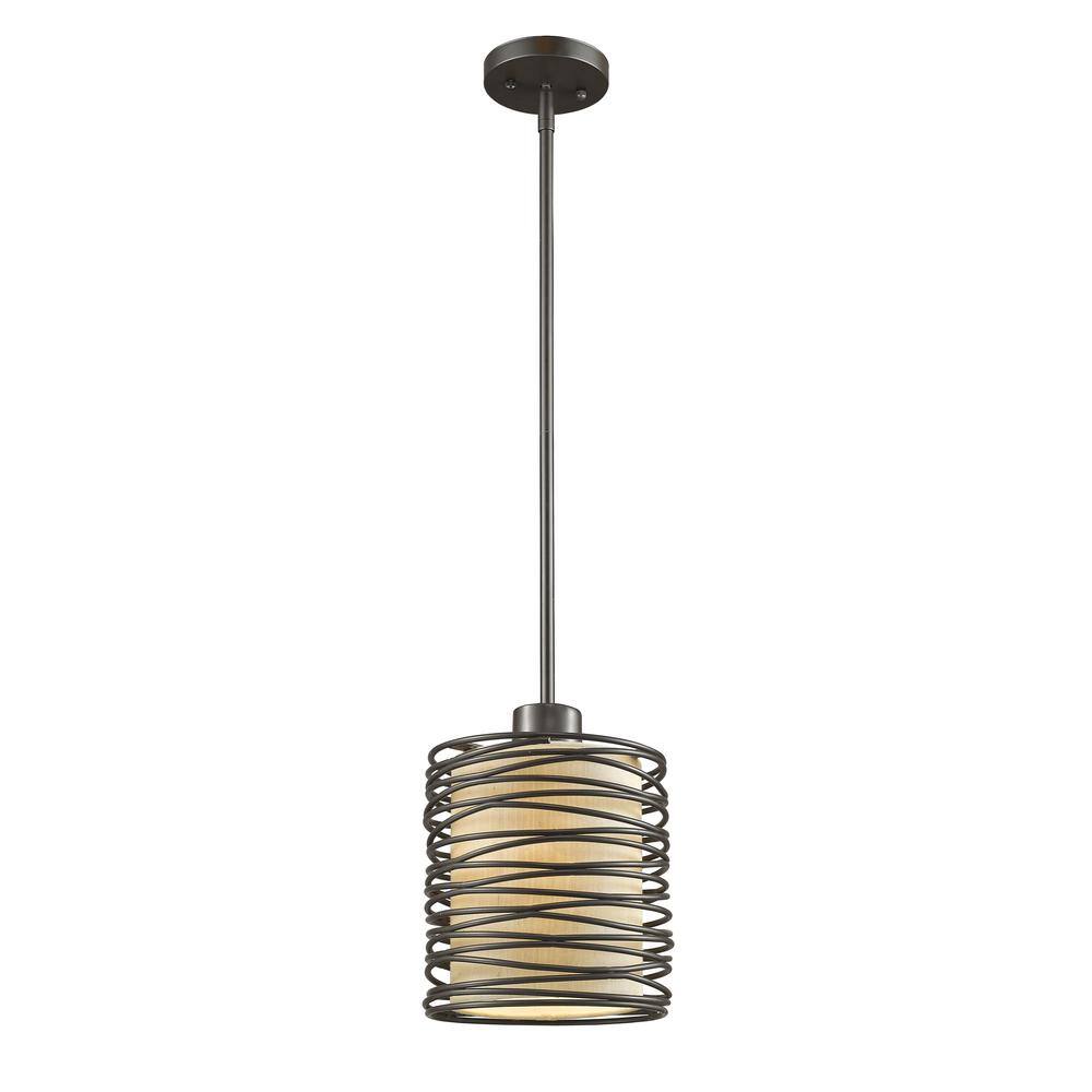 Zinnia 1-Light Bronze Shaded Mini Pendant Light with Flax Linen Fabric ...