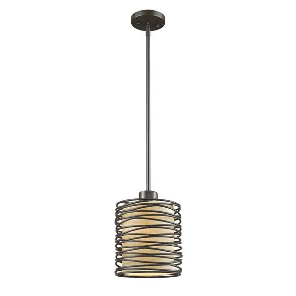 Zinnia 1-Light Bronze Shaded Mini Pendant Light with Flax Linen Fabric ...