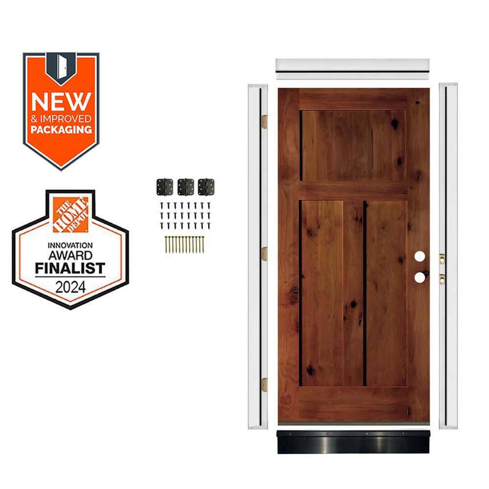 Krosswood Doors DIY 32 in. x 80 in. Knotty Alder 3-Panel Left-Hand Red ...