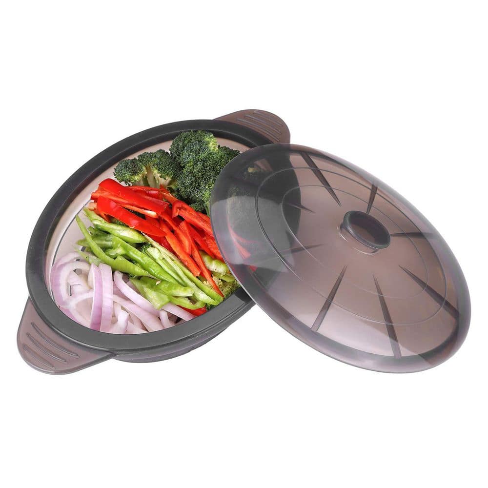 Numhew Collapsible Black Silicon Microwave Steamer Cookware with Handle ...