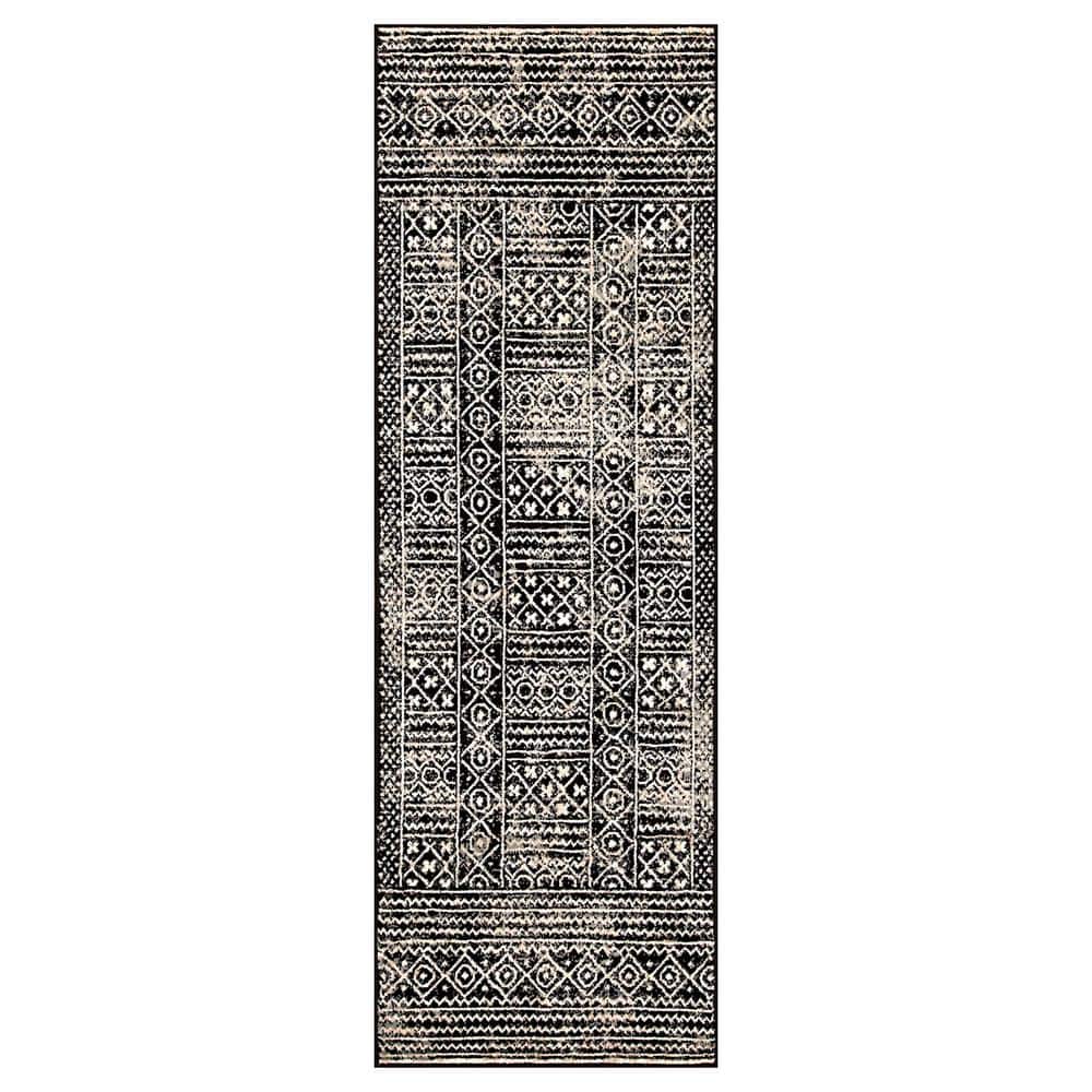 SUPERIOR Navajo Black 2 ft. 6 in. x 10 ft. Floral Geometric Border ...