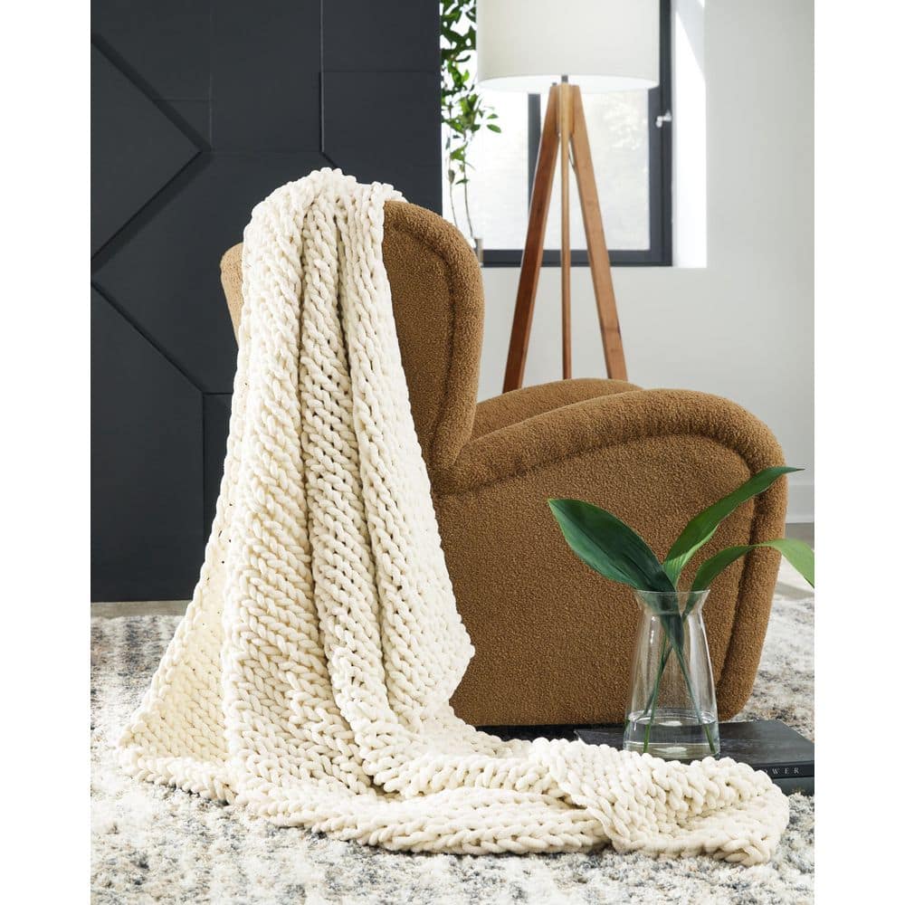 Signature DESIGN BY ASHLEY Chaddon Beige Textured Polyester Throw ...