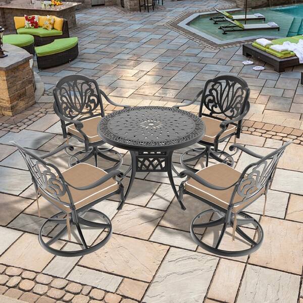 Willit Elizabeth 5-Piece Cast Aluminum Patio Outdoor Dining Set with ...