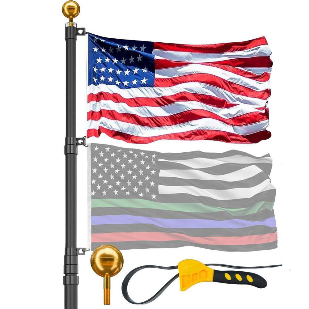 MOEPISY 20 ft. Black Telescoping Flagpole with USA Flag & Complete ...