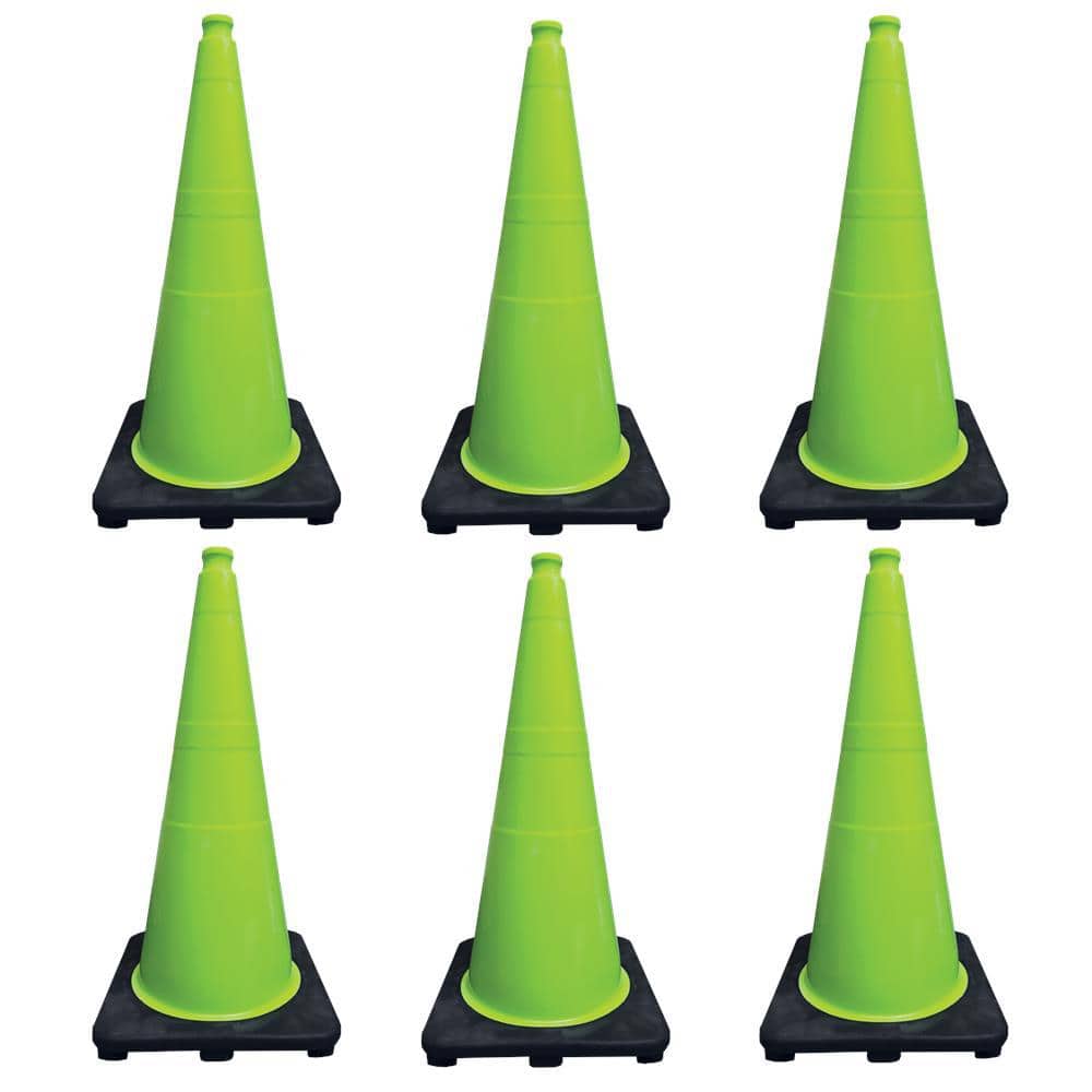 PLASTICADE 28 in. Lime Green Traffic Cone with Black Base 7 lbs. (6 ...