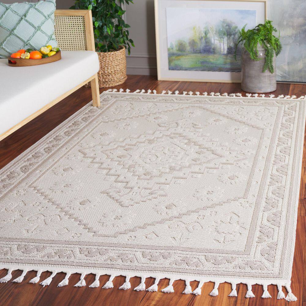 SAFAVIEH Paros 4 ft. x 6 ft. Ivory Solid Medallion Area Rug POS104A-4 ...