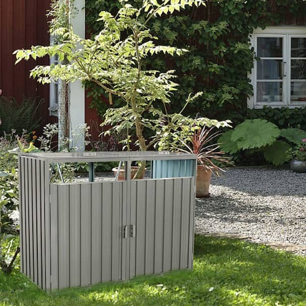 63 in. W x 31.5 in. D x 48 in. H Gray Steel Trash Can Storage, Outdoor ...
