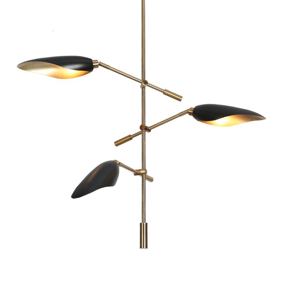 Zevni Toltehcwe Modern 3-Light Sputnik Chandelier with Brass and Black ...