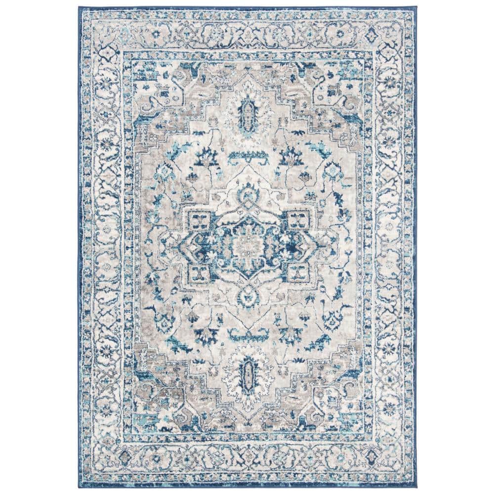 SAFAVIEH Brentwood Light Gray/Blue 6 ft. x 9 ft. Distressed Medallion ...