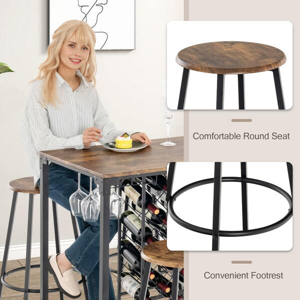 Tangkula 5 Piece Bar Height Dining Set 4 Person Bar Table and Stools Set with Wine Racks Glass Holders Home Kitchen Breakfast Table Set