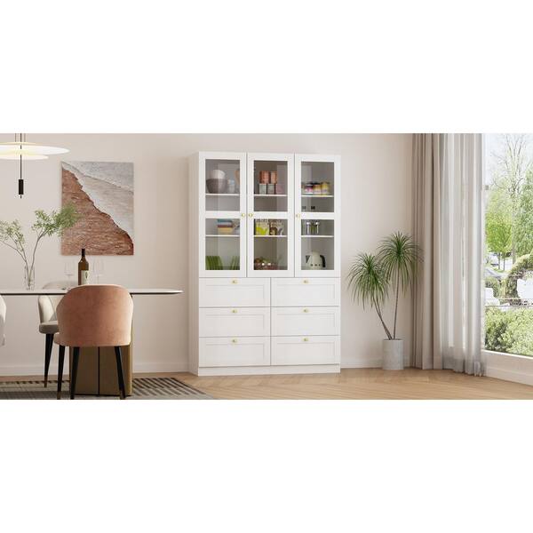 FUFU GAGA White Wood Kitchen Food Pantry 3 Door Cabine with 6 Drawers 47.2 in. W x 15.7 in. D x 70.9 in. H KF020260 012 c The Home Depot