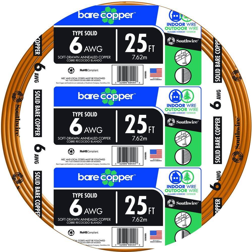 Southwire 25 FT Solid Bare Copper Wire 6 AWG 10638525 For Sale Online Southwire 25 FT Solid Bare Copper Wire 6 AWG 10638525 For Sale Online