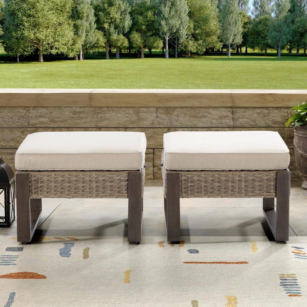 2-Piece Wicker Patio Conversation Set with Beige Cushions for Garden CJ-570 - The Home Depot