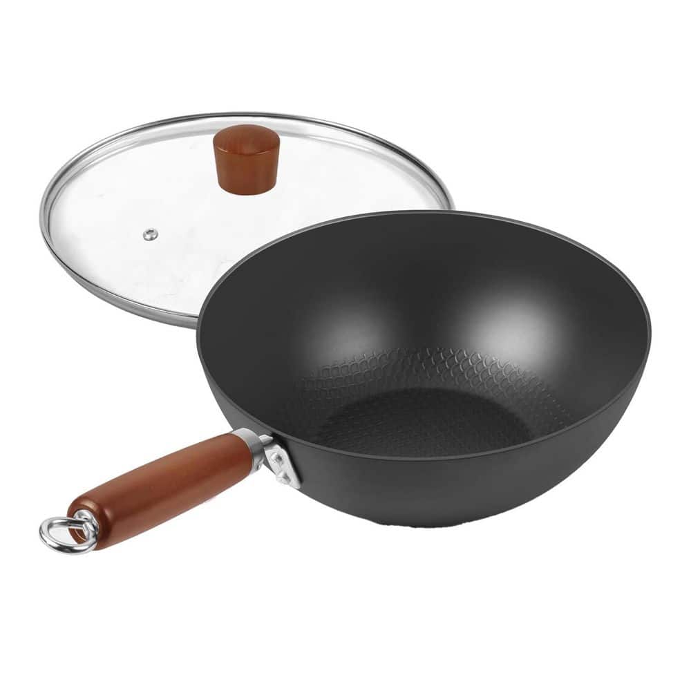 Anqtovp 9.5 in. Small Carbon Steel Wok Fish-Scale Texture Lightweight ...