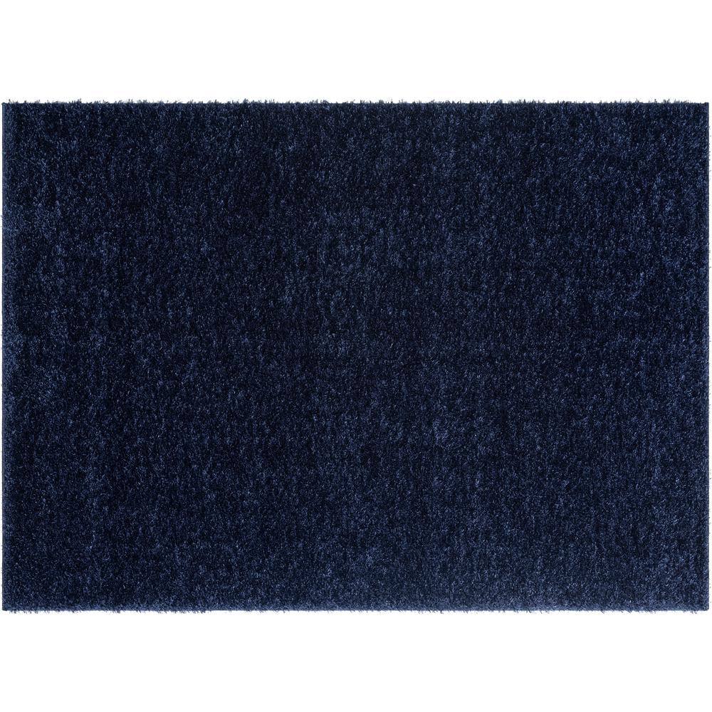 LUXE WEAVERS Plush Collection Navy 5x7 Fuzzy Solid Shag Polypropylene ...