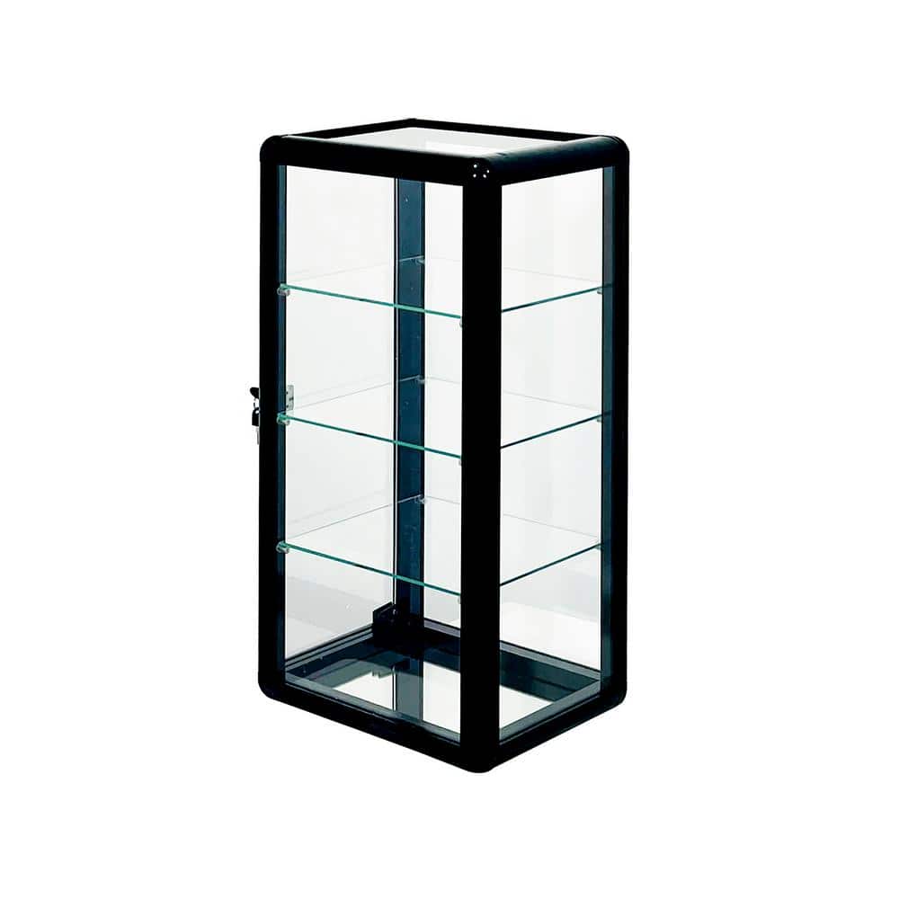 4-Tier Black Tempered Glass Counter Top Display Cabinet Decorative Box ...