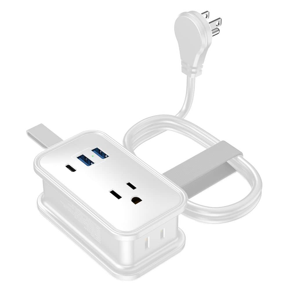 3 ft. 3-Outlet 2 USB-A & 1 USB-C Ports Portable Travel Power Strip in ...
