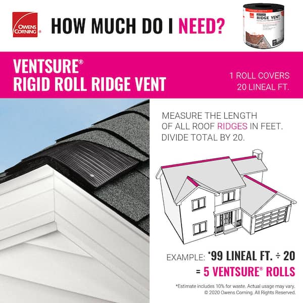 Owens Corning VentSure 11 in. x 20 ft. Ridge Vent Rigid Roll in Black ...