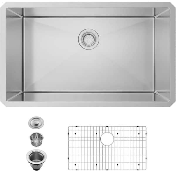 30 in. Drop-In/Undermount Single Bowl 16-Gauge Brushed Nickel Premium T304 Stainless Steel ...