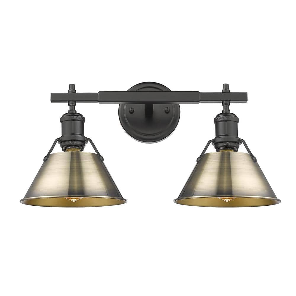Golden Lighting Orwell 18.25 in. 2-Light Matte Black and Aged Brass ...