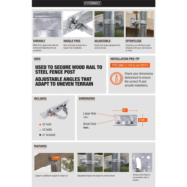 Everbilt Chain Link Fence Adjustable 2-3/8 in. Galvanized Steel Wood ...