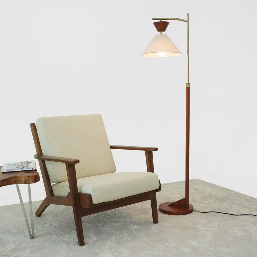 Jushua 61 in. H Brown Wood Tree Floor Lamp with Cone Glass Shade ZY ...