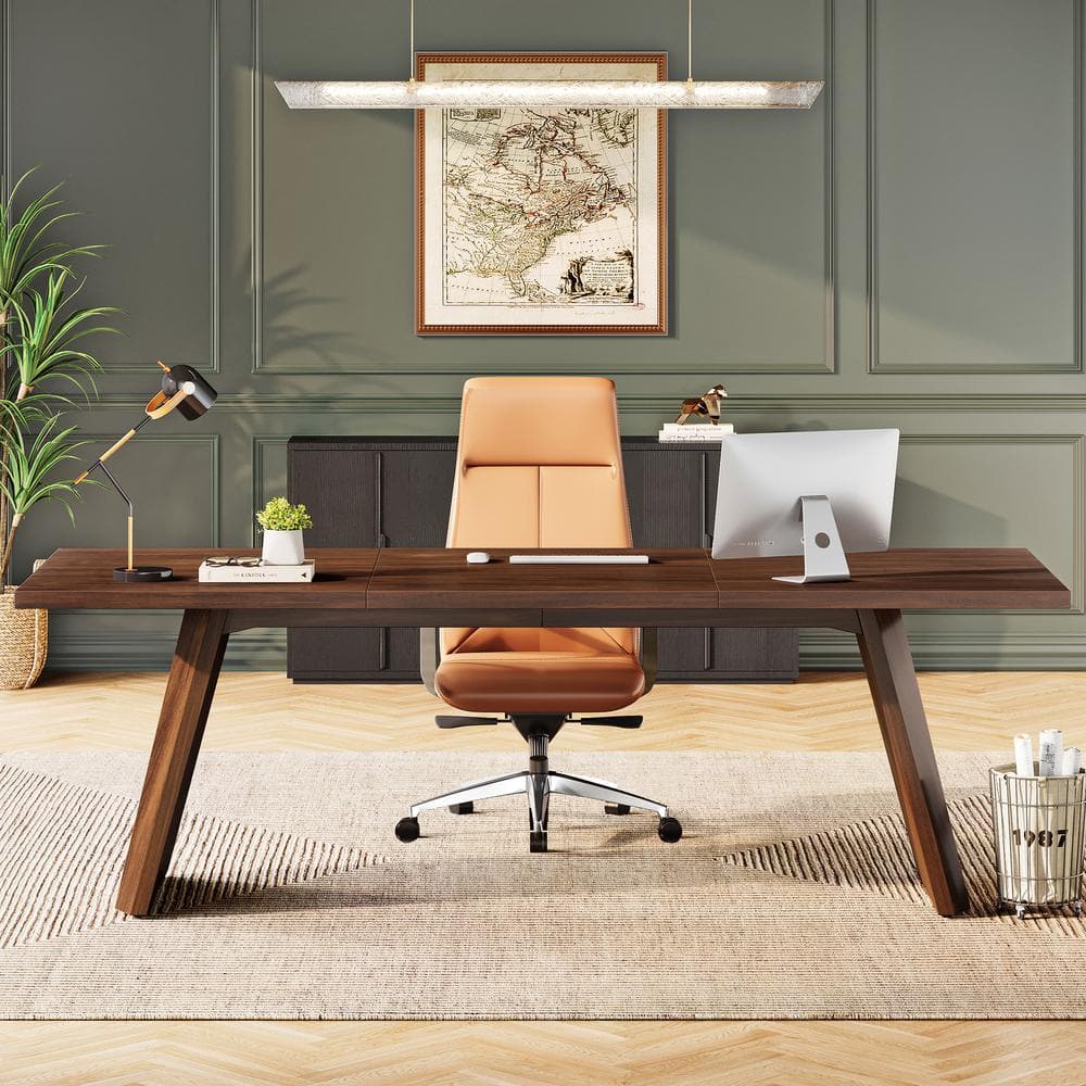 BYBLIGHT 70.9 in. Rectangle Brown Wood Executive Desk with Sturdy Legs ...