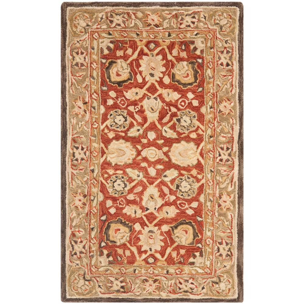 SAFAVIEH Anatolia Rust/Green Doormat 3 ft. x 5 ft. Border Area Rug ...