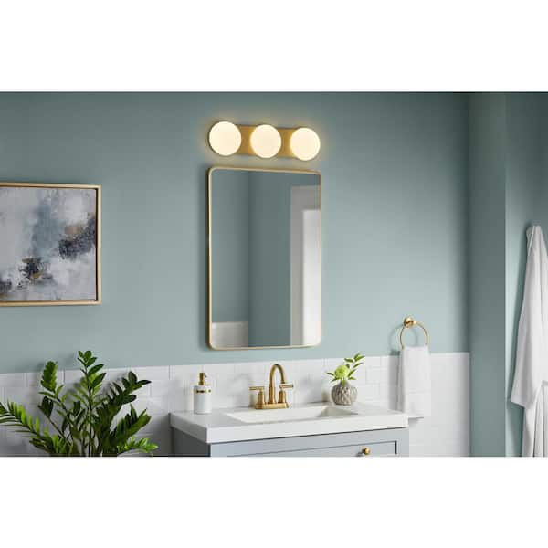 Hampton Bay 22 in. 3-Light Matte Black and Gold LED Vanity Light with ...