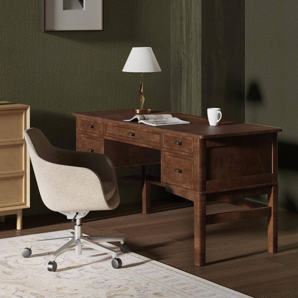 JAYDEN CREATION Rainerio Walnut 55.35 in. Modern Desk with Hidden ...