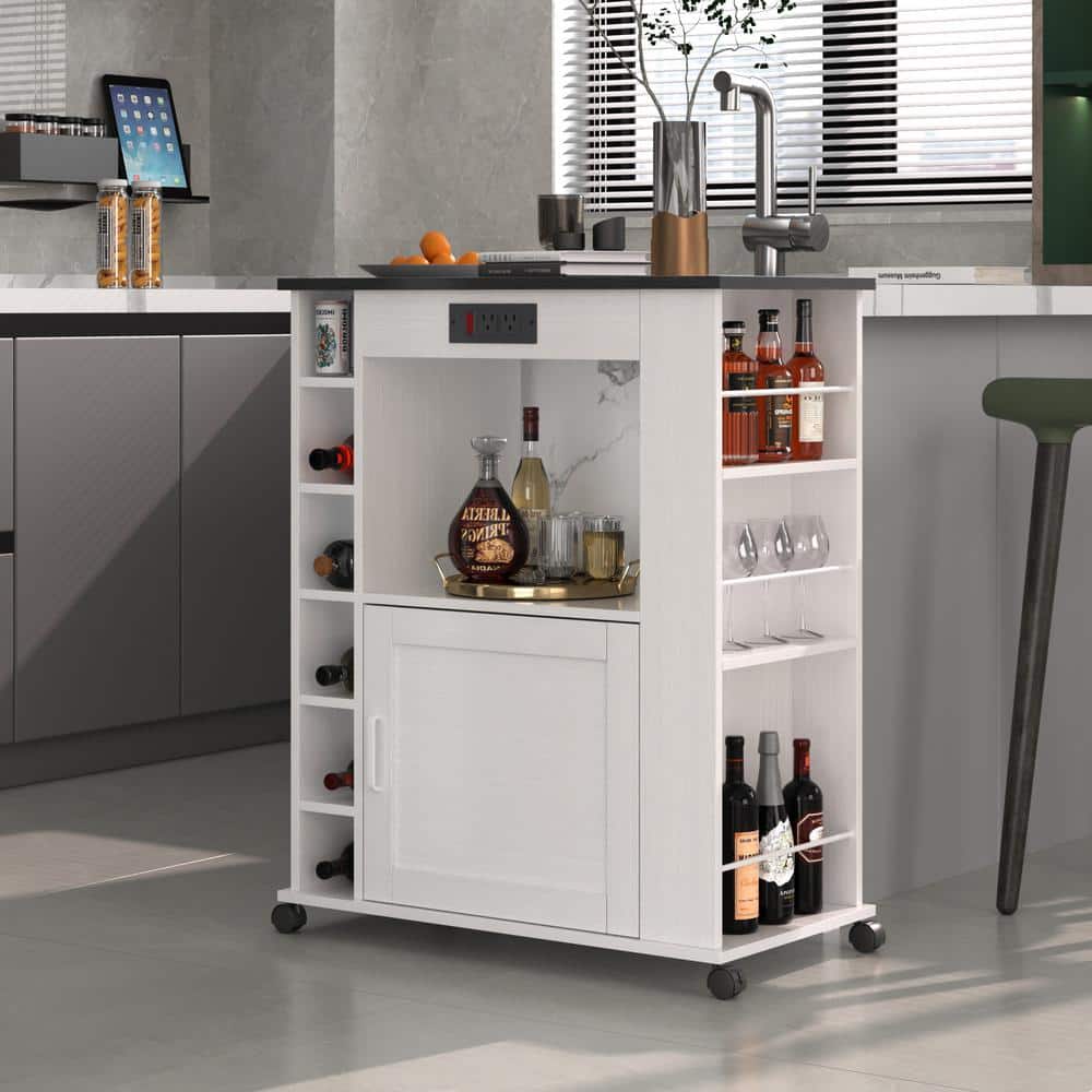 VECELO Rolling Kitchen Island Cart with Storage, Microwave Stand Wine ...