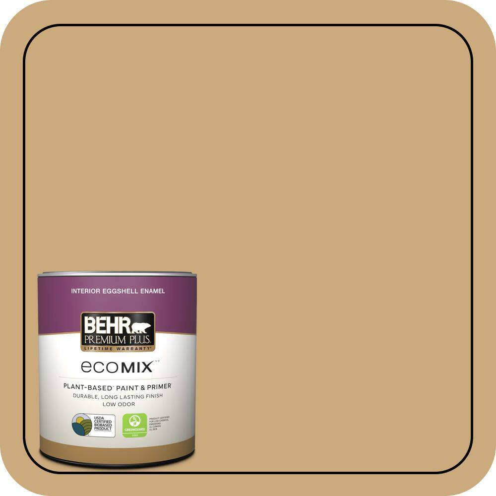 BEHR PREMIUM PLUS 1 qt. #S300-4 Flax Straw Eggshell Enamel EcoMix Plant ...