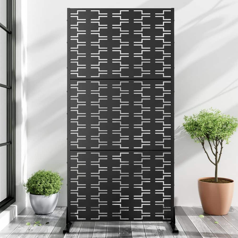 Lirago 72 in. x 35 in. Black Privacy Screen Galvanized Freestanding ...