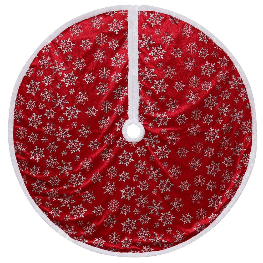 Northlight 48 in. Red and White Snowflake Christmas Tree Skirt With a ...
