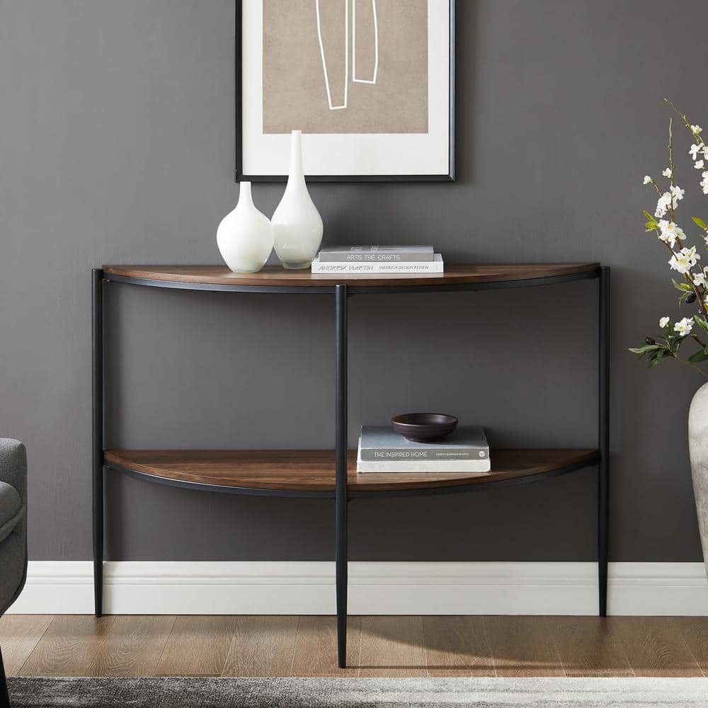Welwick Designs 48.5 in. Dark Walnut 2-Tiered Half-Circle Composite ...