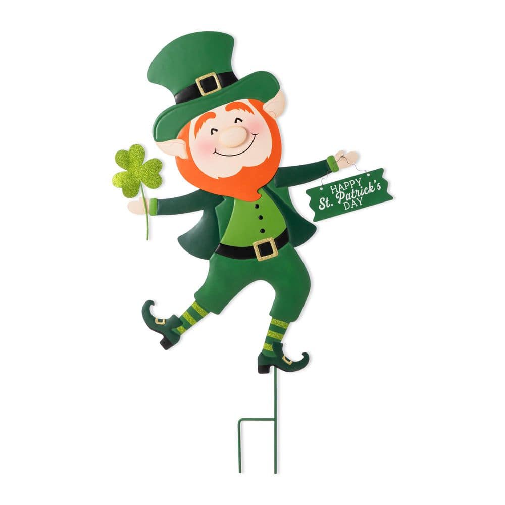 Glitzhome 36 in. H St. Patrick's Metal Leprechaun Yard Stake (KD ...