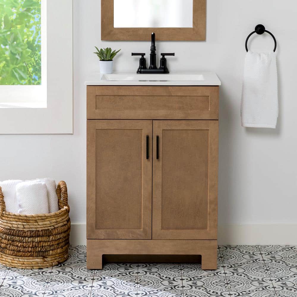 Glacier Bay Lyton 25 in. Single Sink Sand Bath Vanity with White ...
