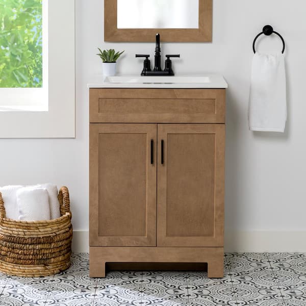 Home Decorators Collection Lyton 25 in. Single Sink Sand Bath Vanity with White Cultured Marble Top Assembled LO24P2 SD The Home Depot