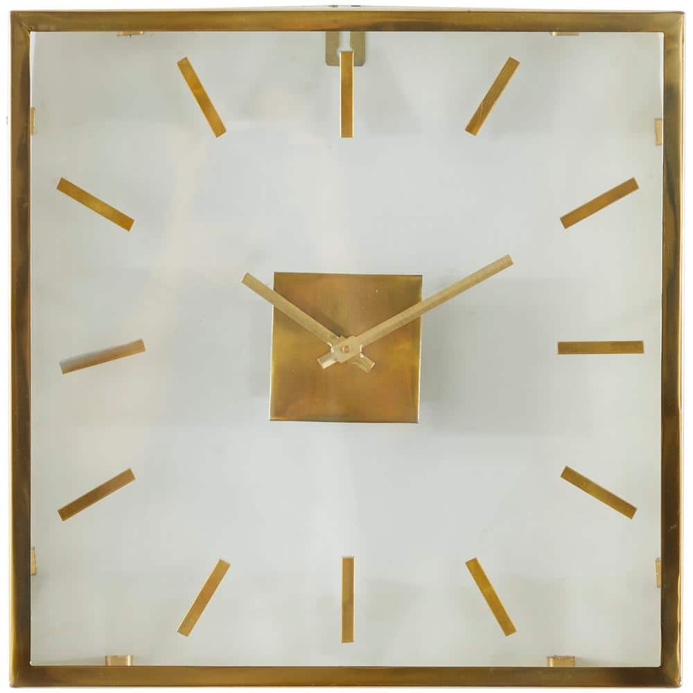 Litton Lane 16 in. x 16 in. Gold Stainless Steel Metal Wall Clock with ...