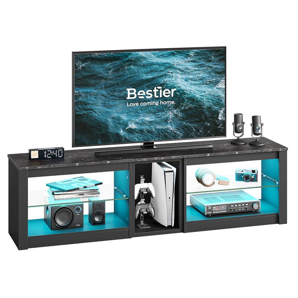 Bestier 63 in. Black Marble TV Stand Fits TVs up to 65 in. LED ...