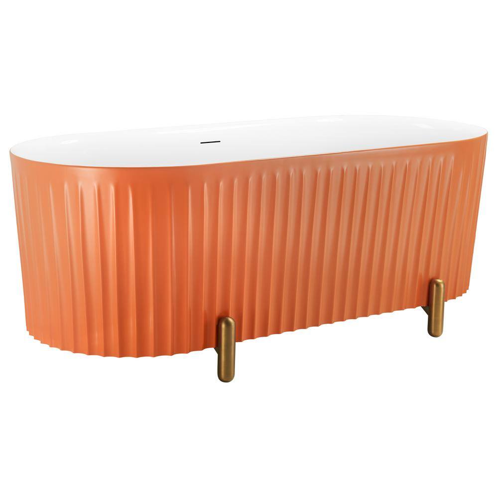 BTCSTAR 67 in. x 31 in. Freestanding Double Slipper Soaking Bathtub with Center Drain in Orange ...