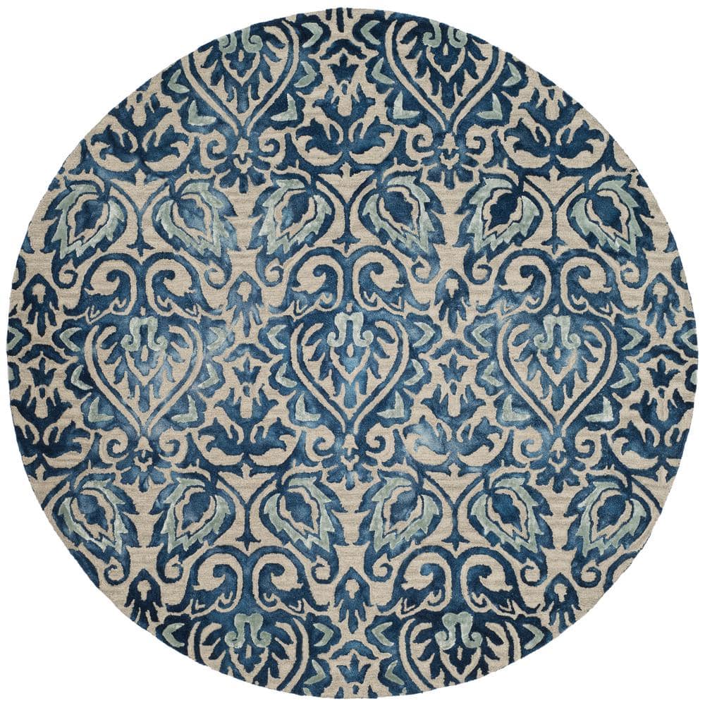 SAFAVIEH Dip Dye Royal Blue/Beige 7 ft. x 7 ft. Round Medallion Area ...