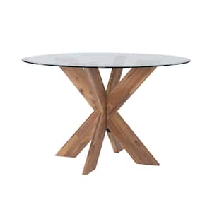 Linon Home Decor Norris 48 in. L White Round Dining Table with Glass ...