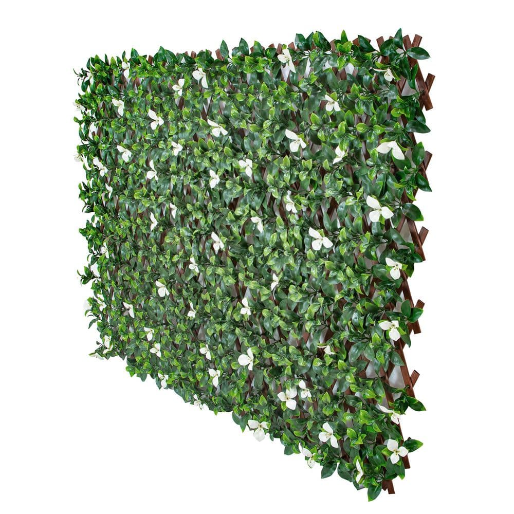 CREATIVE SURFACES Gardenia with White Removable Flowers 34 in. x 76 in. Expandable Trellis (1 ...
