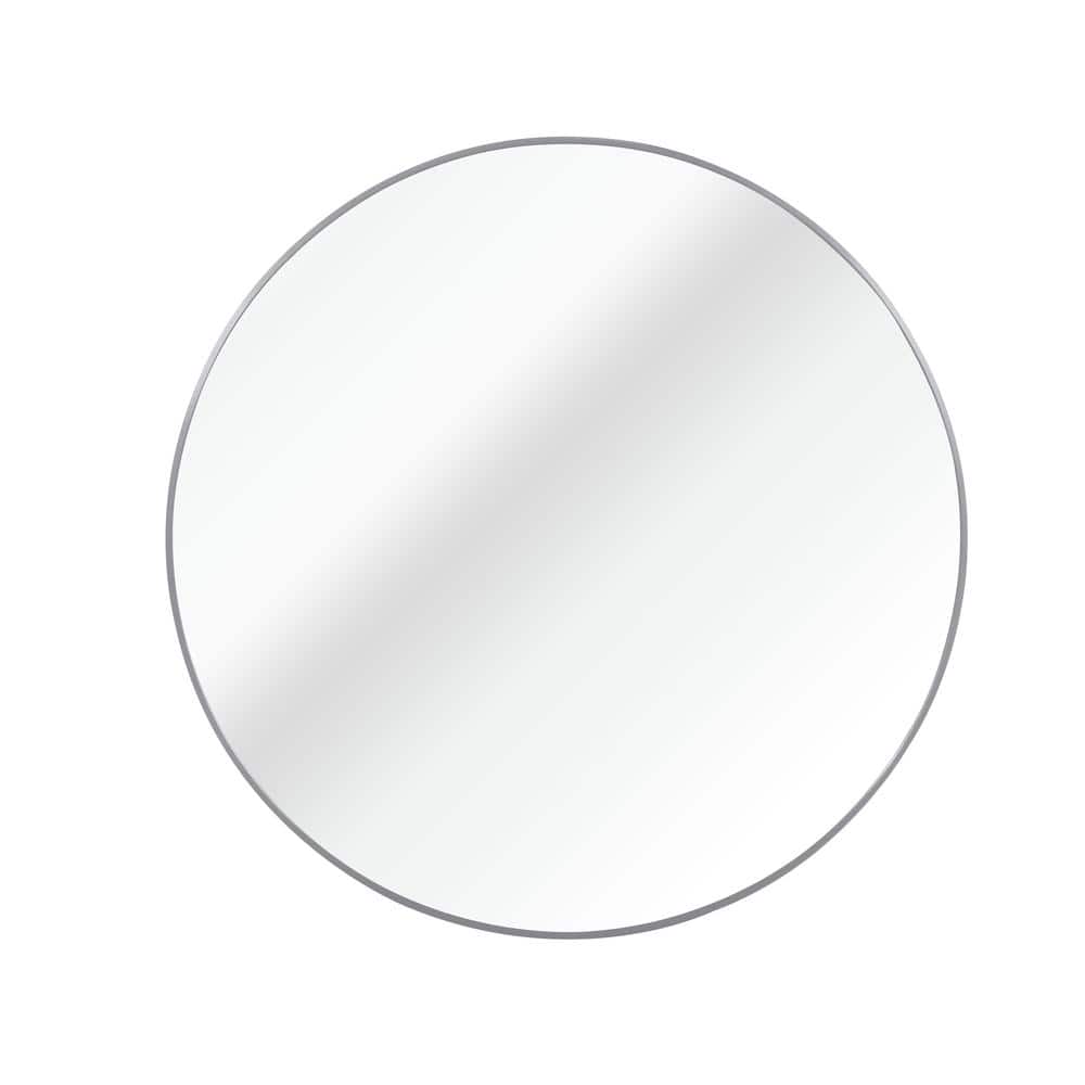 HUOVTR 42 in. W x 42 in. H Silver Modern Round Framed Wall Mirror SL ...
