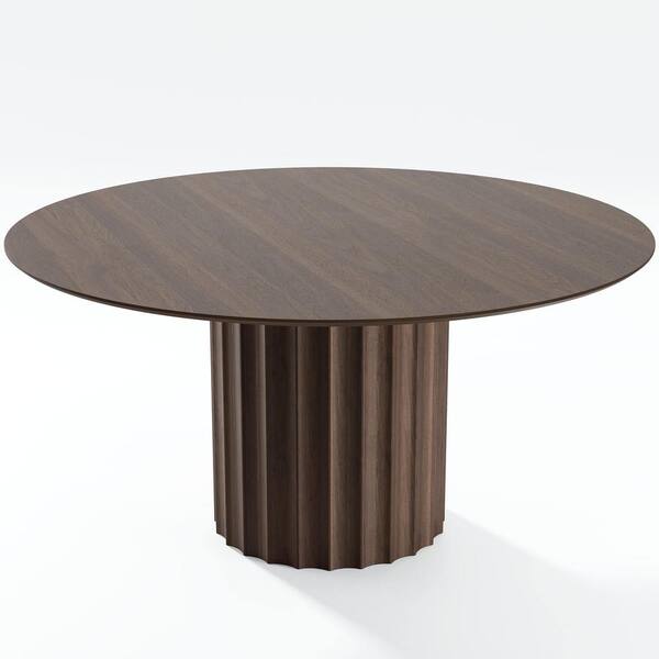 Lirago Cylindrical Walnut Colored Wood 60" Column Base Recessed Roumded ...