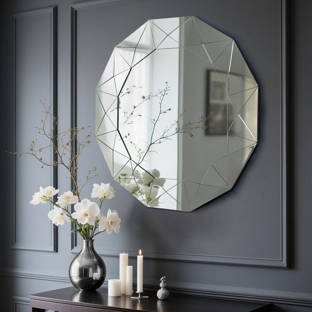 LNC 39 in. W x 39 in. H Silver Round Geometric Wall Mirror Modern Glam ...