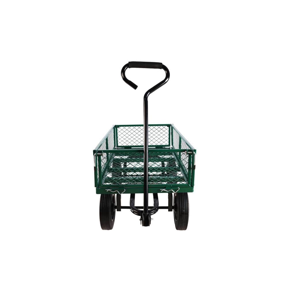 Tunearary 3.64 cu. ft. Green Outdoor Garden Mesh Metal Garden Cart with ...